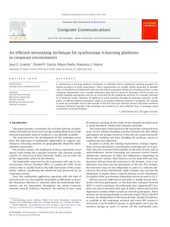 (PDF) An efficient networking technique for synchronous e-learning ...