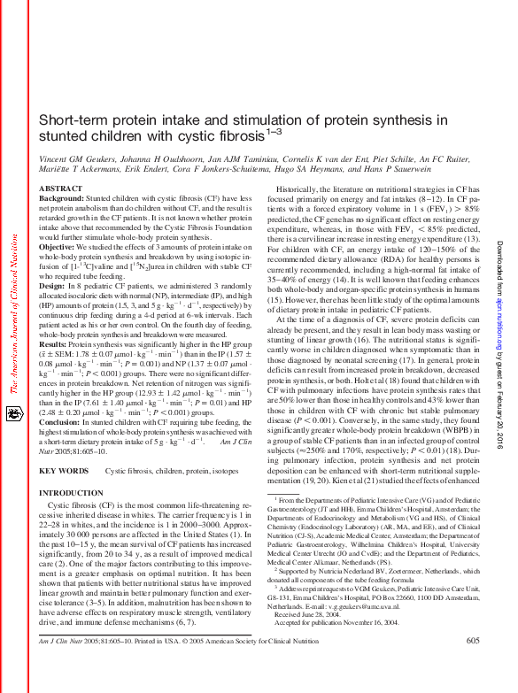 (PDF) Short-term protein intake and stimulation of protein synthesis in ...