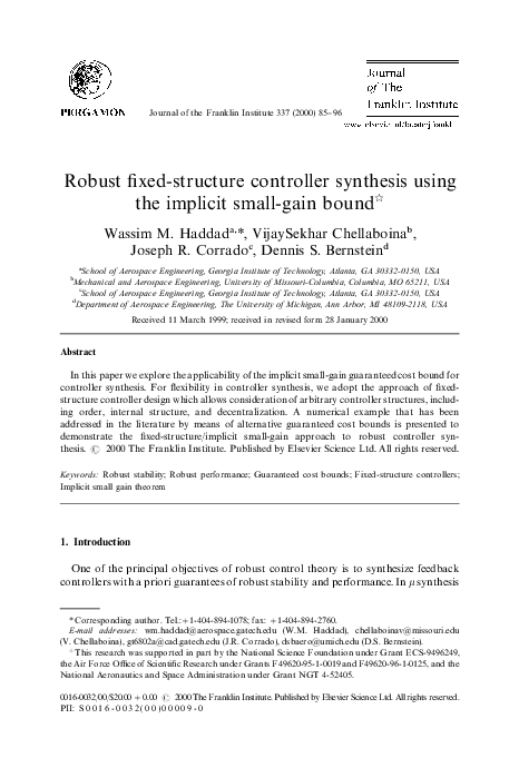 Pdf Robust Fixed Structure Controller Synthesis Using The Implicit Small Gain Bound