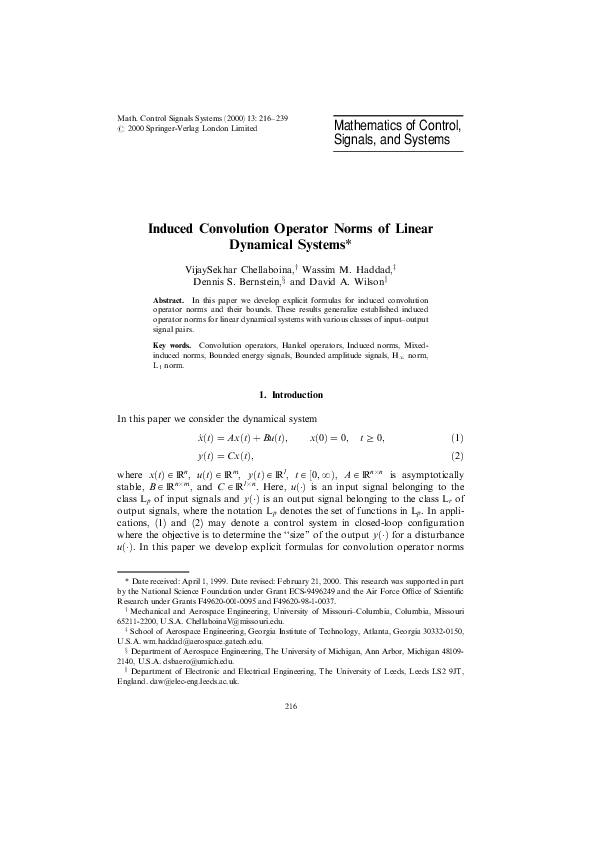 (PDF) Induced Convolution Operator Norms of Linear Dynamical Systems