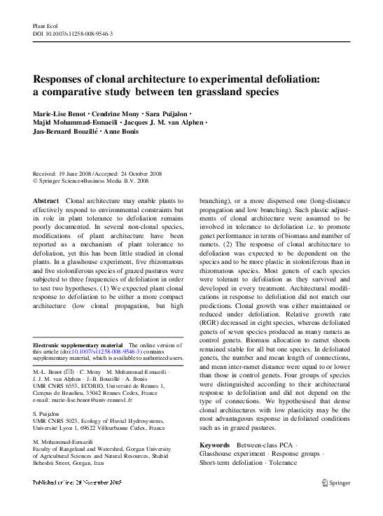 (PDF) Responses of clonal architecture to experimental defoliation: a ...