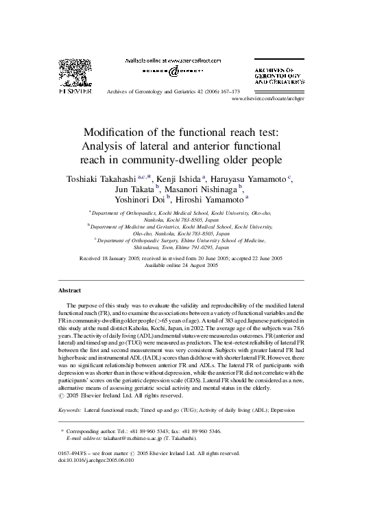 (PDF) Modification of the functional reach test: Analysis of lateral ...