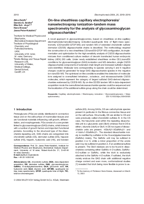 (PDF) On-line sheathless capillary electrophoresis/nanoelectrospray ionization-tandem mass ...