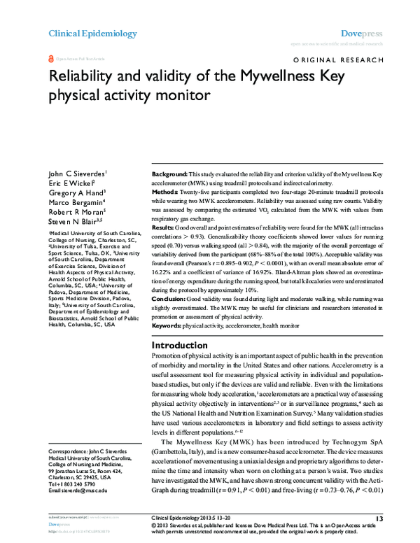 (PDF) Reliability and validity of the Mywellness Key physical activity ...