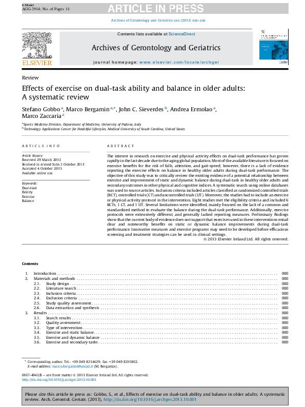 (PDF) Effects of exercise on dual-task ability and balance in older ...
