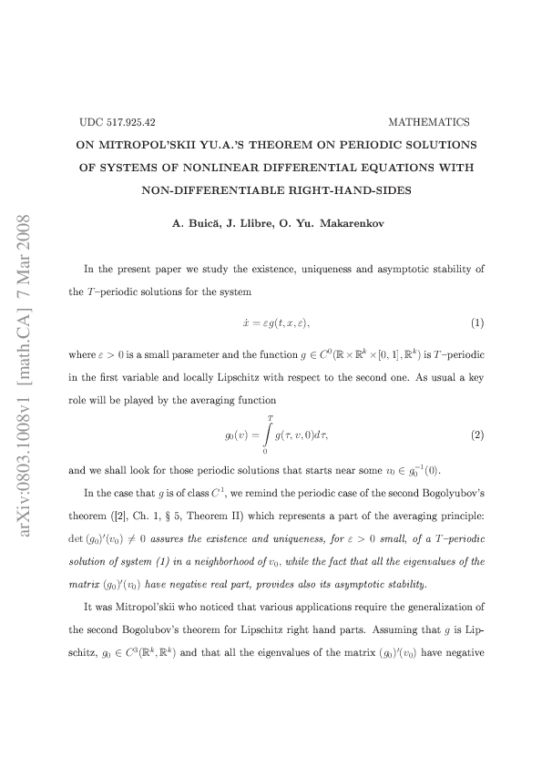 (PDF) On Mitropol'skii Yu.A.'s Theorem on Periodic Solutions of Systems ...