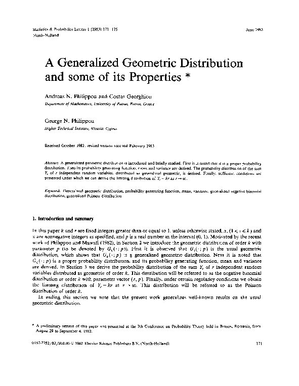 Pdf A Generalized Geometric Distribution And Some Of Its Properties