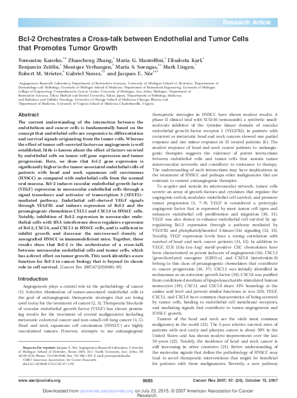 (PDF) Bcl-2 orchestrates a cross-talk between endothelial and tumor ... (PDF) Bcl-2 orchestrates a cross-talk between endothelial and tumor ...