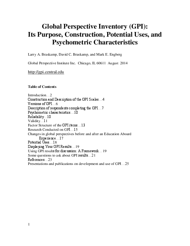 (PDF) Global Perspectives Inventory (GPI): Its Purpose, Construction ...