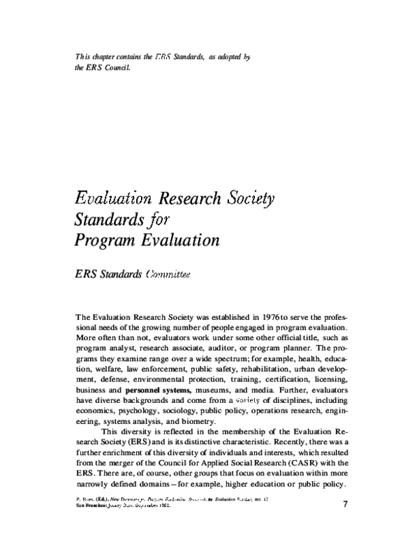 (PDF) Evaluation Research Society standards for program evaluation