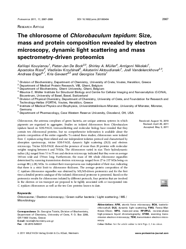 (PDF) The chlorosome of Chlorobaculum tepidum: Size, mass and protein ...