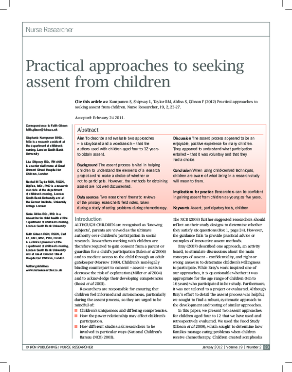 (PDF) Practical approaches to seeking assent from children