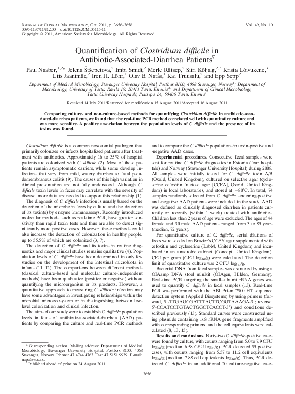 (PDF) Quantification of Clostridium difficile in Antibiotic-Associated ...