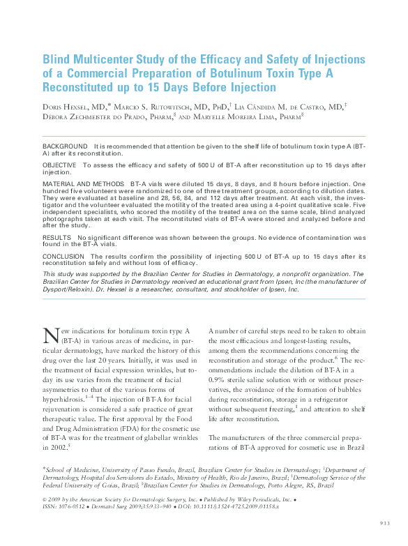 (PDF) Blind Multicenter Study of the Efficacy and Safety of Injections of a Commercial ...