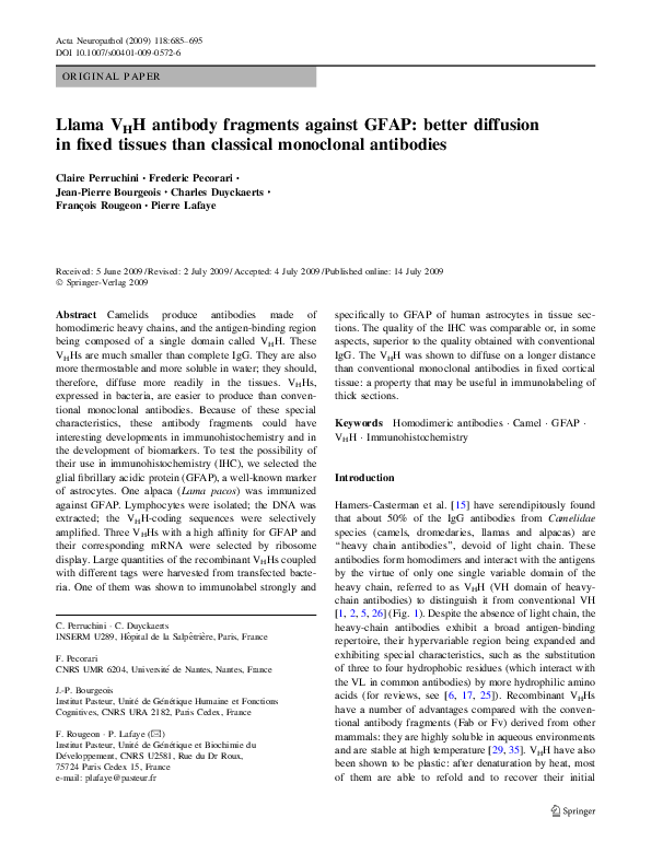 (PDF) Llama VHH antibody fragments against GFAP: better diffusion in ...
