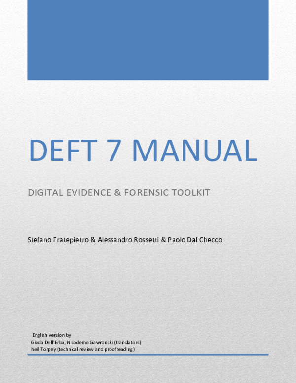 (PDF) DEFT 7 MANUAL DIGITAL EVIDENCE & FORENSIC TOOLKIT