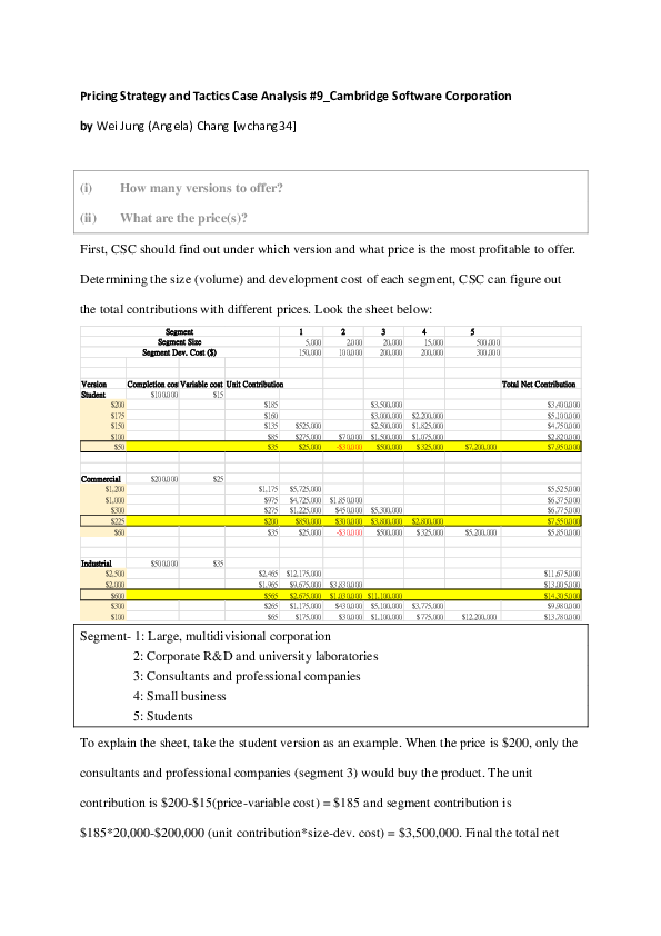 (PDF) Pricing Strategy and Tactics Case Analysis #9_Cambridge Software Corporation