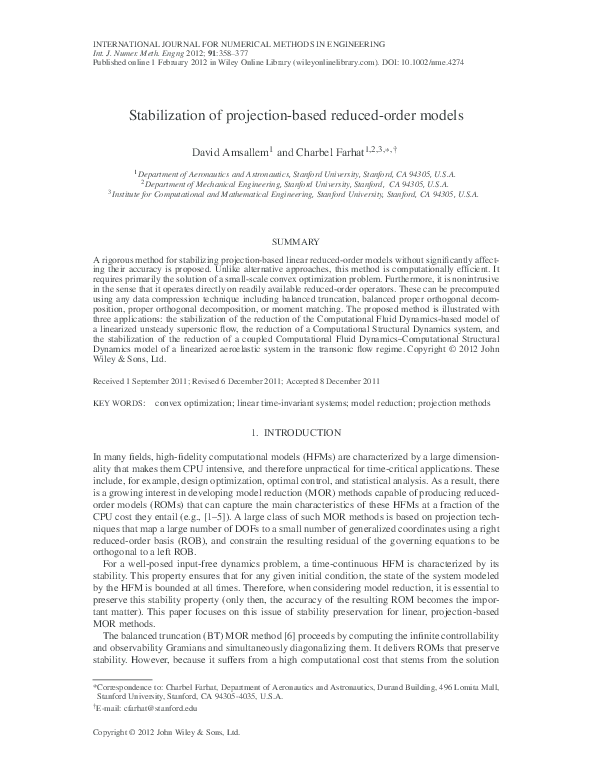 (PDF) Stabilization of projection-based reduced-order models