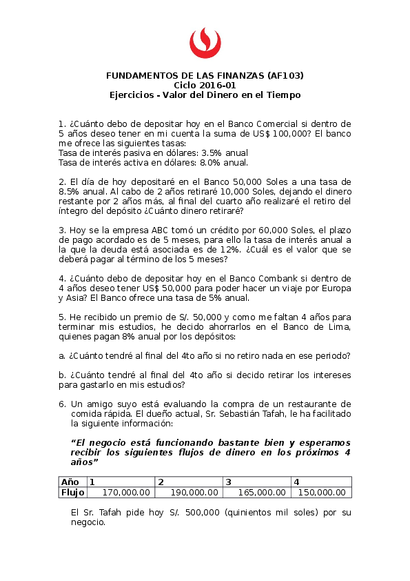 (DOC) Ejercicios valor del dinero en el tiempo