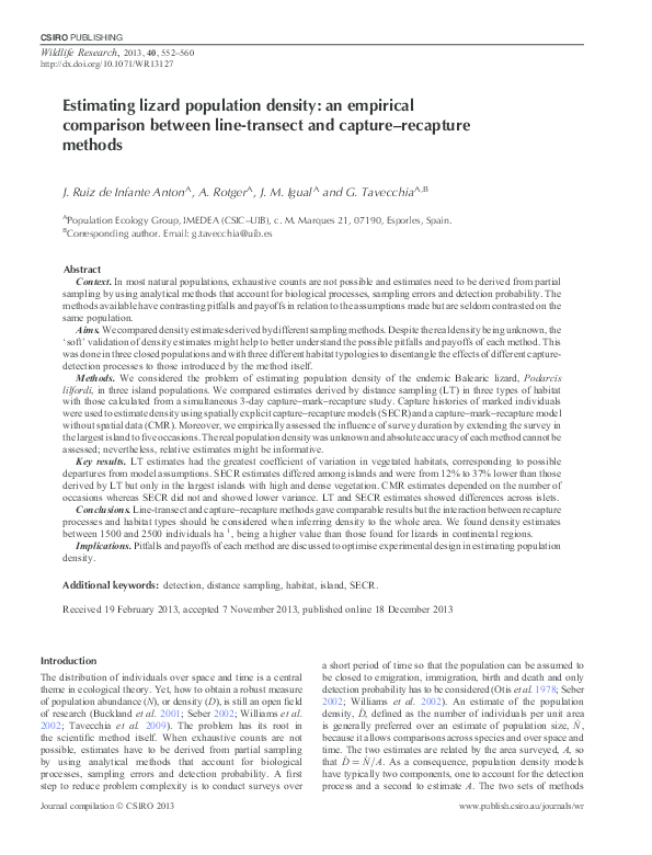 Pdf Estimating Lizard Population Density An Empirical Comparison Between Line Transect And