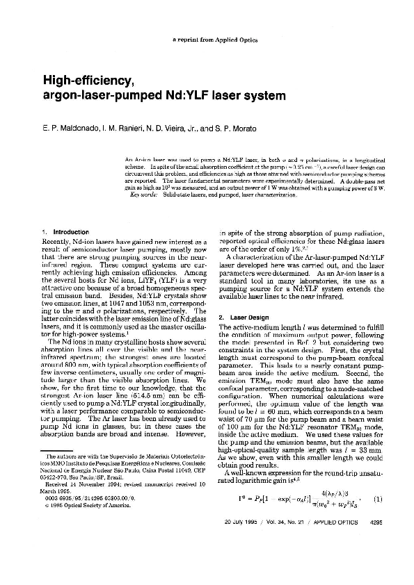 (PDF) High-efficiency, argon-laser-pumped Nd:YLF laser system