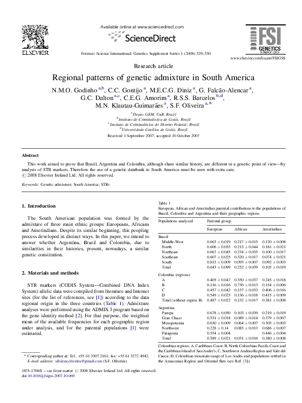 (PDF) Regional patterns of genetic admixture in South America