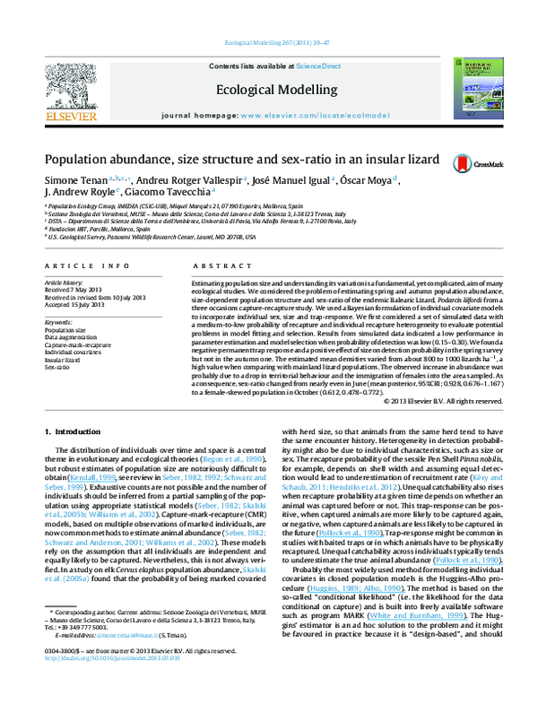 Pdf Population Abundance Size Structure And Sex Ratio In An Insular Lizard