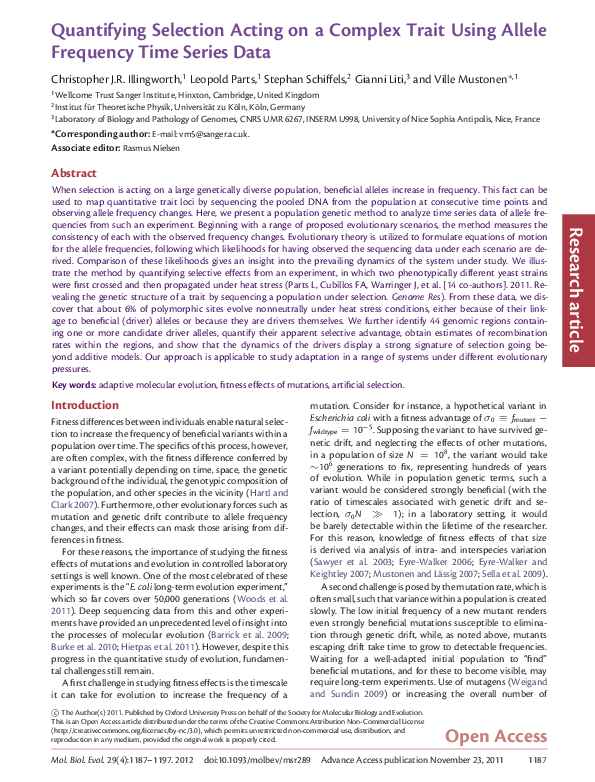 (PDF) Quantifying Selection Acting on a Complex Trait Using Allele Frequency Time Series Data