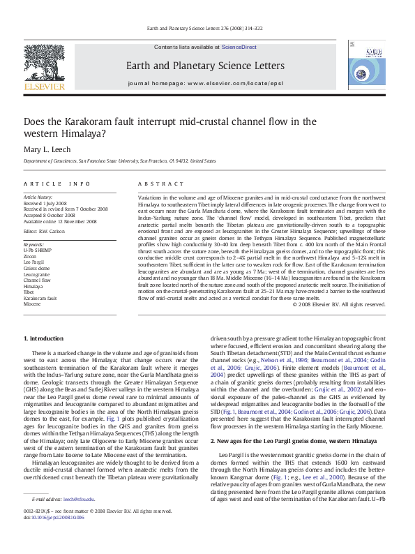 (PDF) Does the Karakoram fault interrupt mid-crustal channel flow in ...