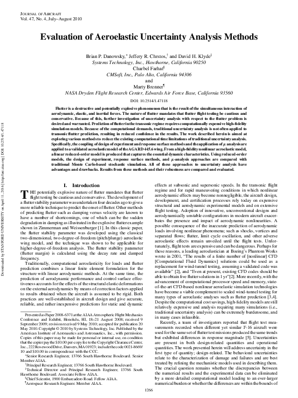(PDF) Evaluation of Aeroelastic Uncertainty Analysis Methods