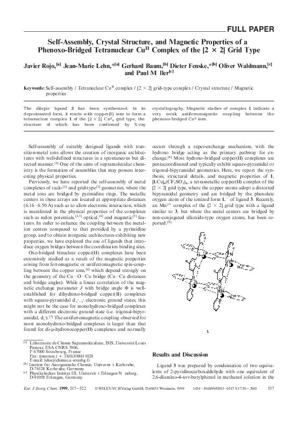 (PDF) Self-Assembly, Crystal Structure, and Magnetic Properties of a Phenoxo-Bridged ...