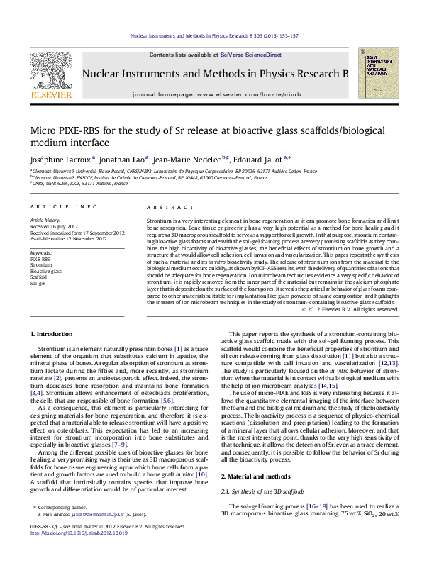 (PDF) Micro PIXE-RBS for the study of Sr release at bioactive glass scaffolds/biological medium ...