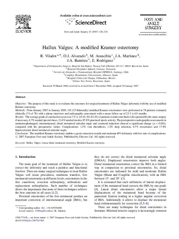 (PDF) Hallux Valgus: A modified Kramer osteotomy | Enrique Rodriguez ...