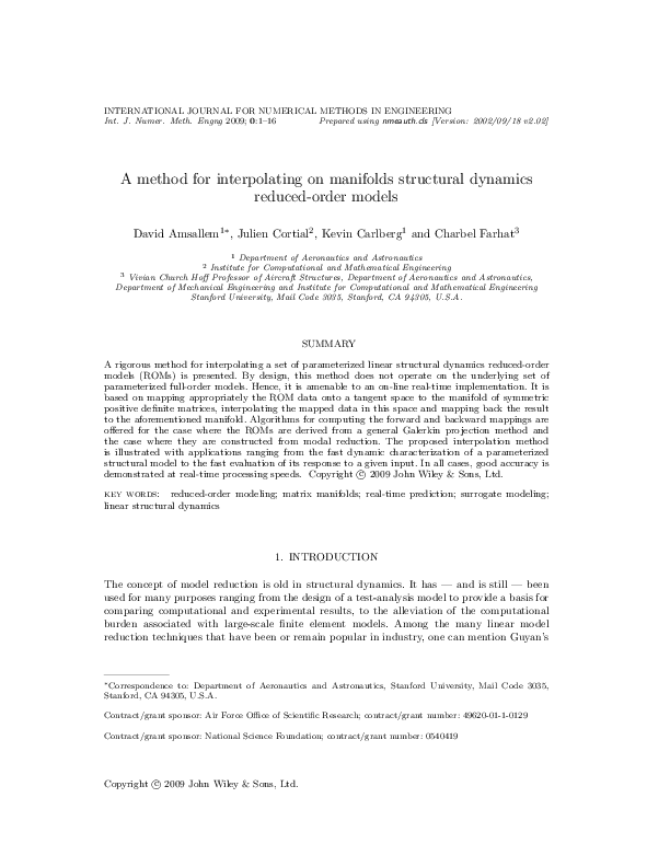 Pdf A Method For Interpolating On Manifolds Structural Dynamics Reduced Order Models