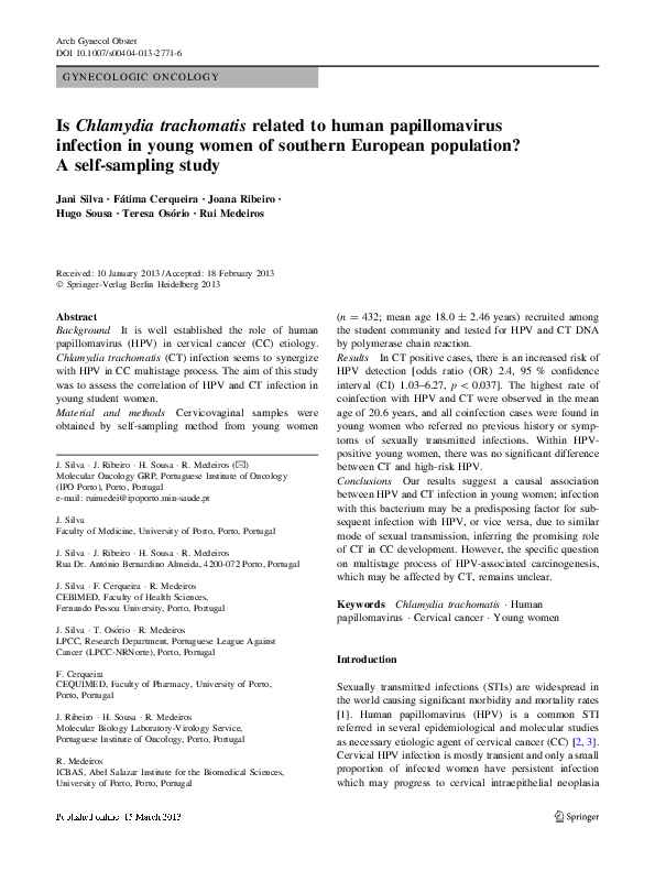 (PDF) Is Chlamydia trachomatis related to human papillomavirus ...