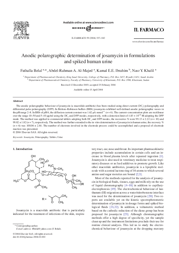 (PDF) Anodic polarographic determination of josamycin in formulations ...