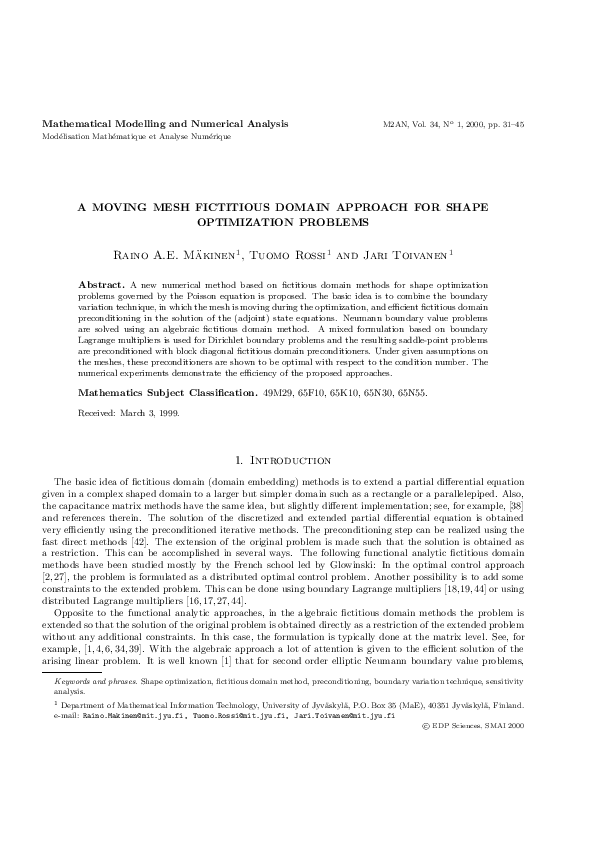 (PDF) A moving mesh fictitious domain approach for shape optimization problems