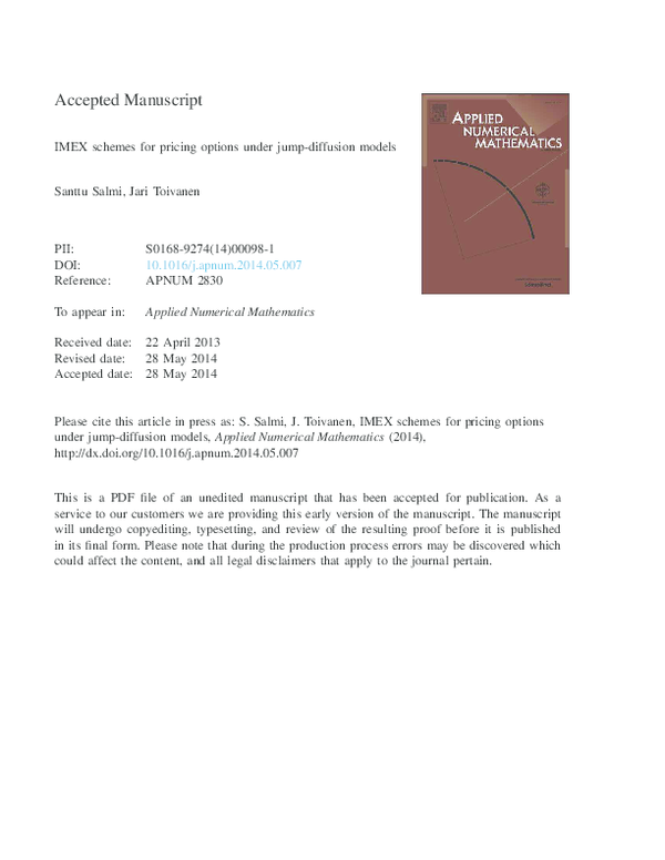 (PDF) IMEX schemes for pricing options under jump–diffusion models