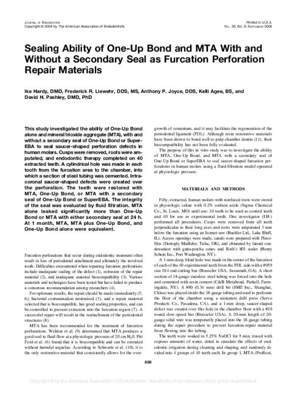 (PDF) Sealing ability of One-Up Bond and MTA with and without a ...