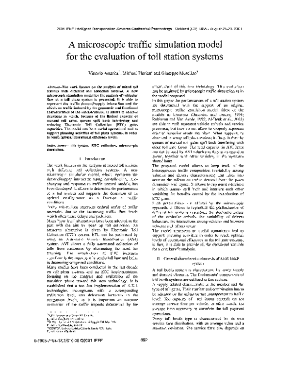 (PDF) A microscopic traffic simulation model for the evaluation of toll ...