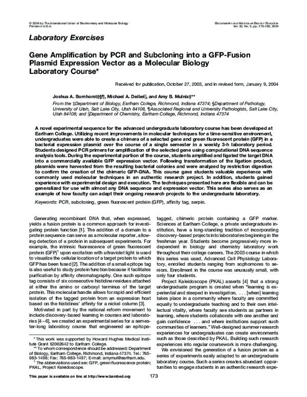 (PDF) PCR and GFP Fusion in Undergrad Labs