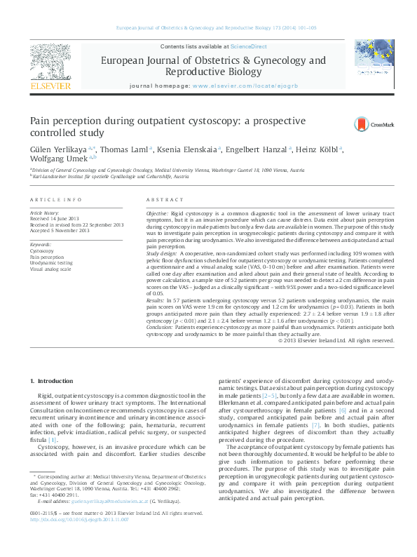(PDF) Pain perception during outpatient cystoscopy: a prospective ...