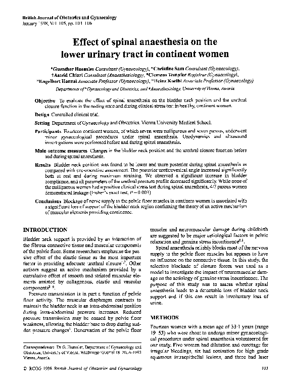 (PDF) Effect of spinal anaesthesia on the lower urinary tract in ...