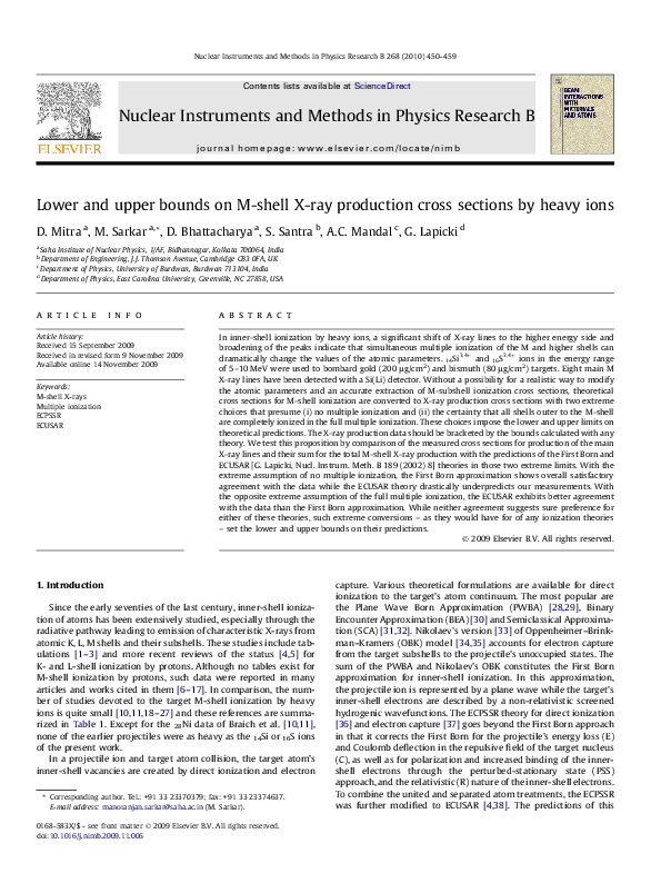 (PDF) Lower and upper bounds on M-shell X-ray production cross sections ...