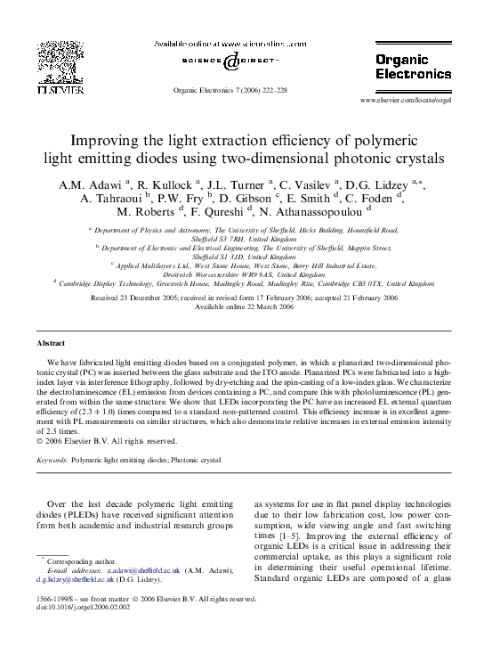 Pdf Improving The Light Extraction Efficiency Of Polymeric Light Emitting Diodes Using Two