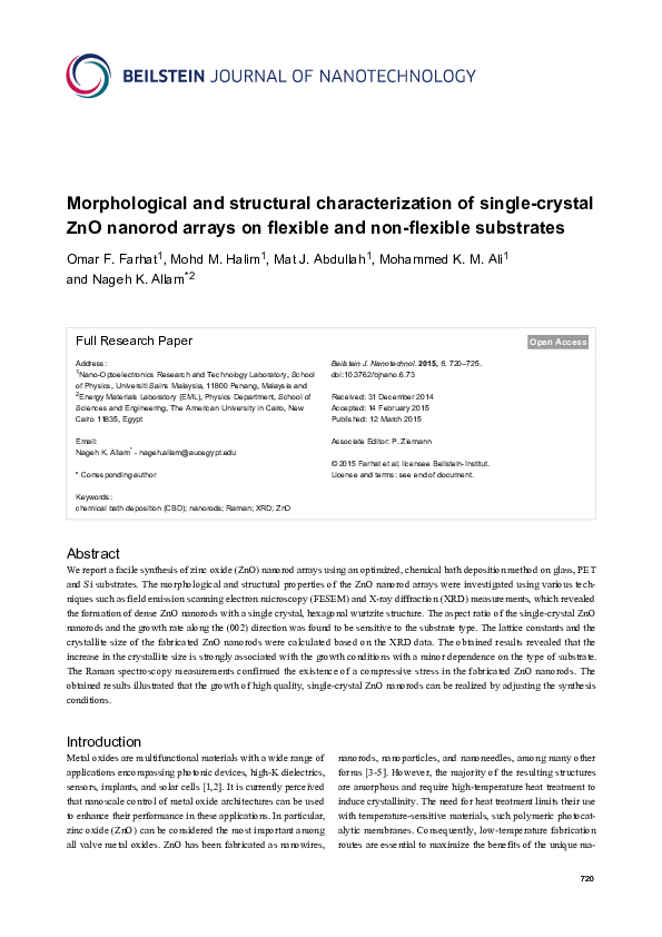 (PDF) Morphological and structural characterization of single-crystal ZnO nanorod arrays on ...