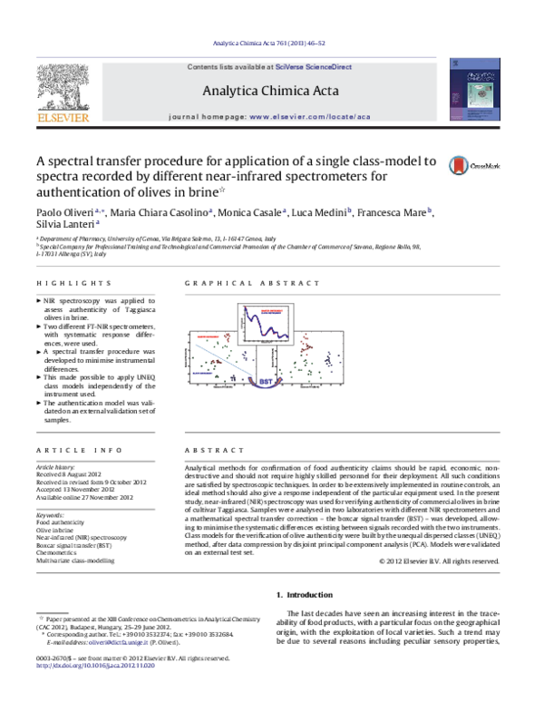 (PDF) A spectral transfer procedure for application of a single class ...