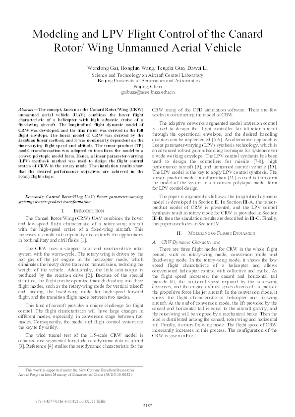 (PDF) Modeling and LPV flight control of the Canard Rotor/ Wing ...