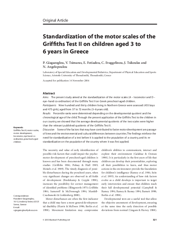 (PDF) Standardization of the motor scales of the Griffiths Test II on ...