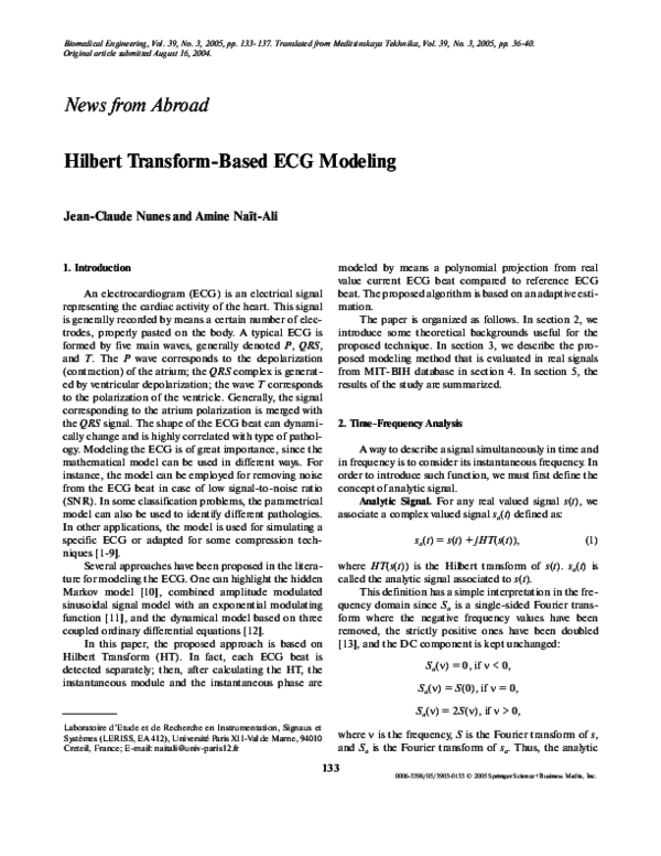 (PDF) Hilbert Transform-Based ECG Modeling